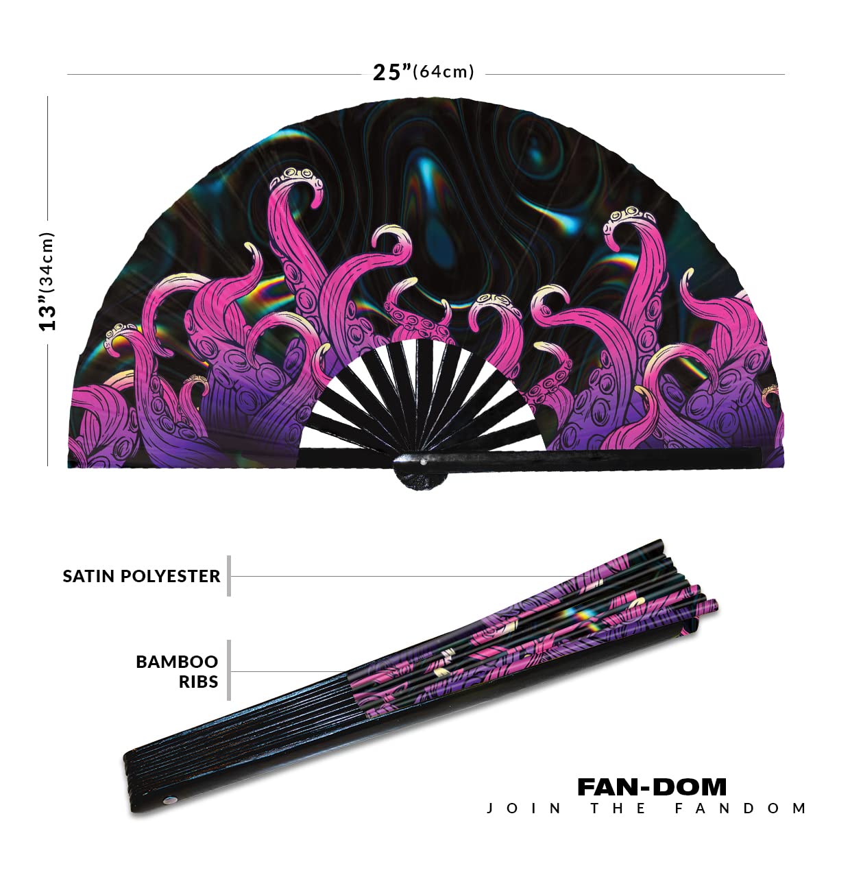 Octopus hand fan foldable handmade bamboo circuit rave hand fans Angry Iridescent Rainbow Octopus Mandala Decor Animal Fan outfit party gear gifts music festival rave accessories (Style 2)