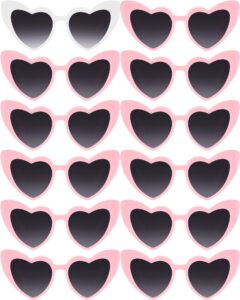 flutesan 12 pair wedding heart shaped sunglasses bachelorette vintage cat summer(white, pink, black gray)