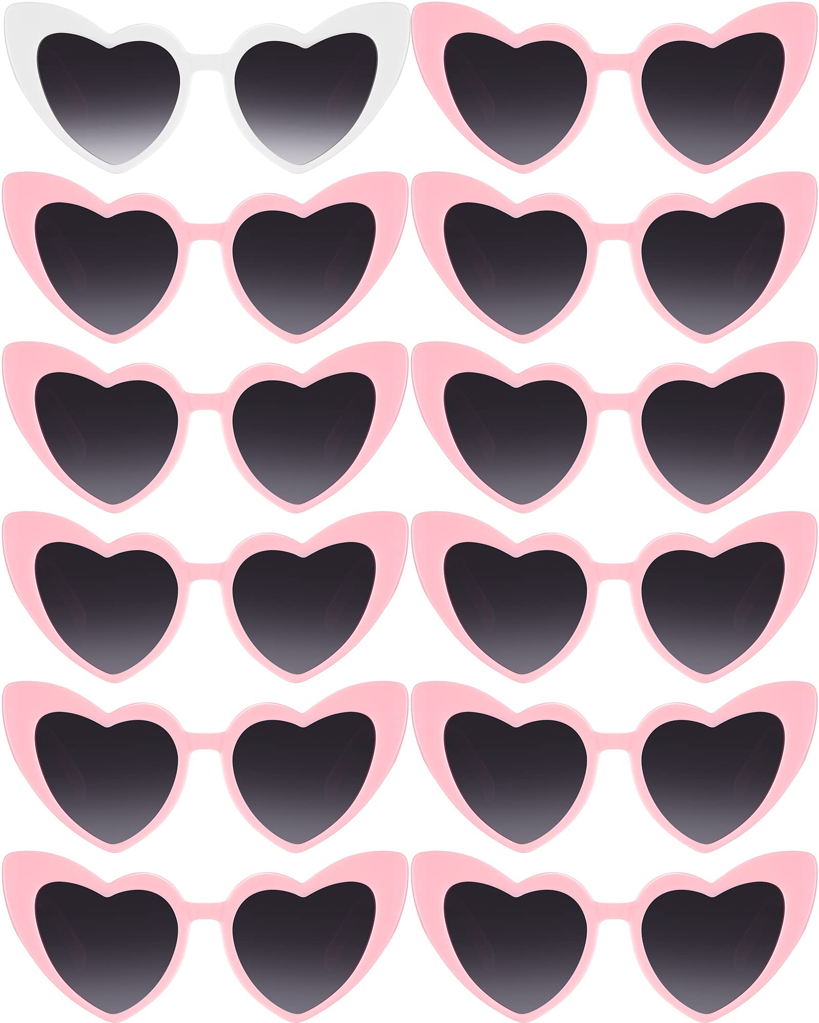 Flutesan 12 Pair Wedding Heart Shaped Sunglasses Bachelorette Vintage Cat Summer(White, Pink, Black Gray)