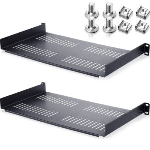 2 pieces rack shelf vented rack mount shelf universal heavy duty server rack shelf for 19 inch network equipment rack and cabinet 10 inch deep (1u,19 x 10 x 1.7 inch)