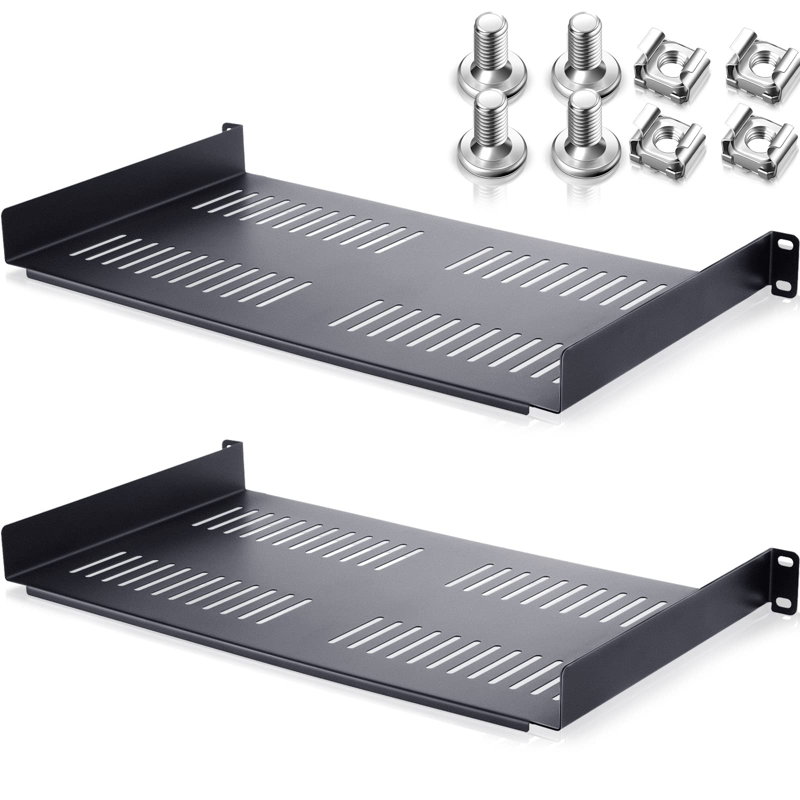 2 Pieces Rack Shelf Vented Rack Mount Shelf Universal Heavy Duty Server Rack Shelf for 19 Inch Network Equipment Rack and Cabinet 10 Inch Deep (1U,19 x 10 x 1.7 Inch)