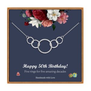 ieftop 50th birthday gifts for women, silver interlocking 5 circle necklace happy birthday gifts for women 50th birthday gifts for friends female mom sister wife