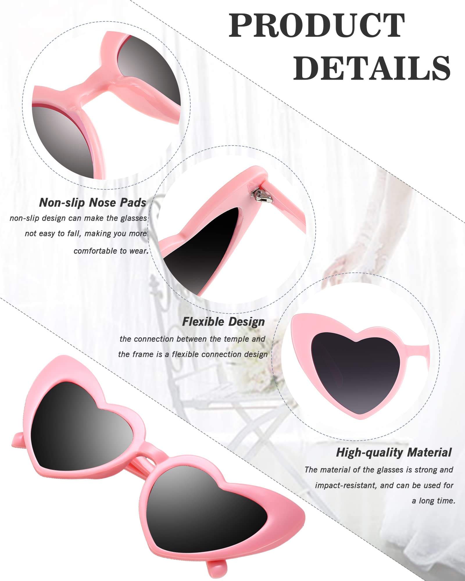 Flutesan 12 Pair Wedding Heart Shaped Sunglasses Bachelorette Vintage Cat Summer(White, Pink, Black Gray)