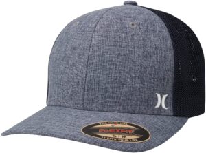 hurley men's caps - mini icon mesh panel baseball cap - fitted hats for men, size small-medium, obsidian