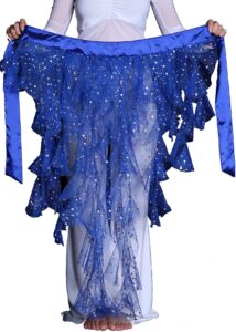 zltdream women's belly dance fox triangle waving cut hip scarf skirt with tassel highlight mesh dark blue