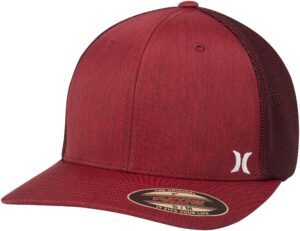 hurley men's caps - mini icon mesh panel baseball cap - fitted hats for men, size large-x-large, noble red