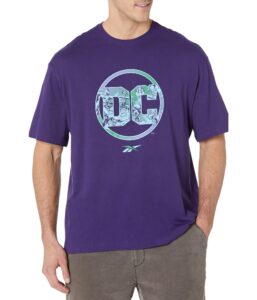 reebok men's standard graphic tee, dc comics logo/dark orchid, xx-large