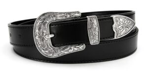 black belt women - 1.1" cr western belts for woman leather belts cowboy belt - country belts for women with vintage buckle for jeans