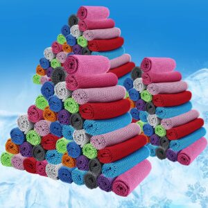 bbto 80 pack 32 x 12 inch microfiber ice towel, cooling cold towel for neck and face breathable chilly towel for yoga, sport, gym, workout, camping and more activities(multicolor)