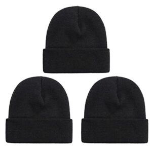 npqquan 3 packs unisex beanie hats for men women winter knit beanies black+black+black