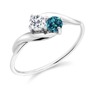 gem stone king 0.44 ct round white topaz london blue topaz 10k white gold ring (size 8)