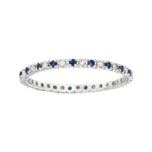 Kaius Jewels 925 Sterling Silver Blue Sapphire With White Topaz Eternity Band Women Silver Ring Size Us-7.5