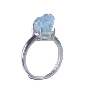 sundarwald small aquamarine raw gemstone varnished brass ring adjustable for women men unisex white blue stones natural march birthstone slim band unique simple gifts