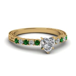 55carat petite vintage diamond ring yellow gold plated created emerald heart shape green color petite engagement rings prong setting in size 7 minimal surprise gifts for ladies