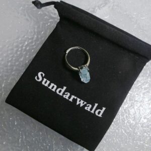 Sundarwald Small Aquamarine Raw Gemstone Varnished Brass Ring Adjustable for Women Men Unisex White Blue Stones Natural March Birthstone Slim Band Unique Simple Gifts