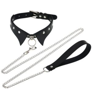 damsil punk hauling chain choker pu leather collar gothic necklace nightclub goth leash belts neck accessories adjustable buckle (black)