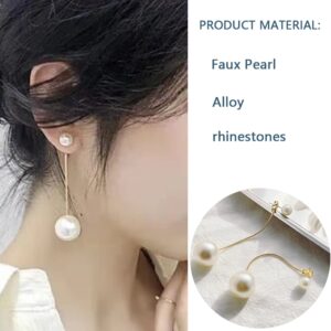 SAMOCO 9 Pairs Big Simulated Pearl Long Tassel Drop Earrings for Women Double Sided Front Back Pearl Earrings Cross Imitation Pearl Dangle Earrings