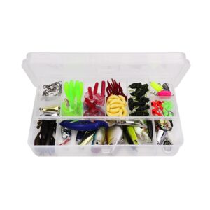 Fishing Lures Kit 101 pcs Freshwater Bait Tackle Kit for Bass Portable Fishing Accessories Tackle Box with Spoon Lures, Soft Plastic Worms, Spinnerbaits, Jigs, Fishing Hooks, Topwater Lures