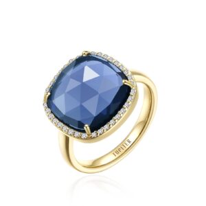 jupiter natural sapphire gemstone ring - 14k gold plated genuine gemstone women ring, 0.47"/12mm natural birthstone rings jewelry gifts for valentine's day, mother's day, birthday jewelry gifts