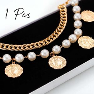 Pearl Tassel Belly Chain Retro Gold Coin Adjustable Chunky Body Chains Layered Nightclub Waist Chain Jewelry for Women & Girls, One size