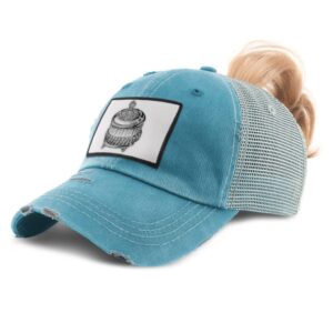 womens high ponytail cap berry preserve dish vintage look home kitchen kitchen kitchen tools cotton dish patch trucker hats turquoise rectangle patch