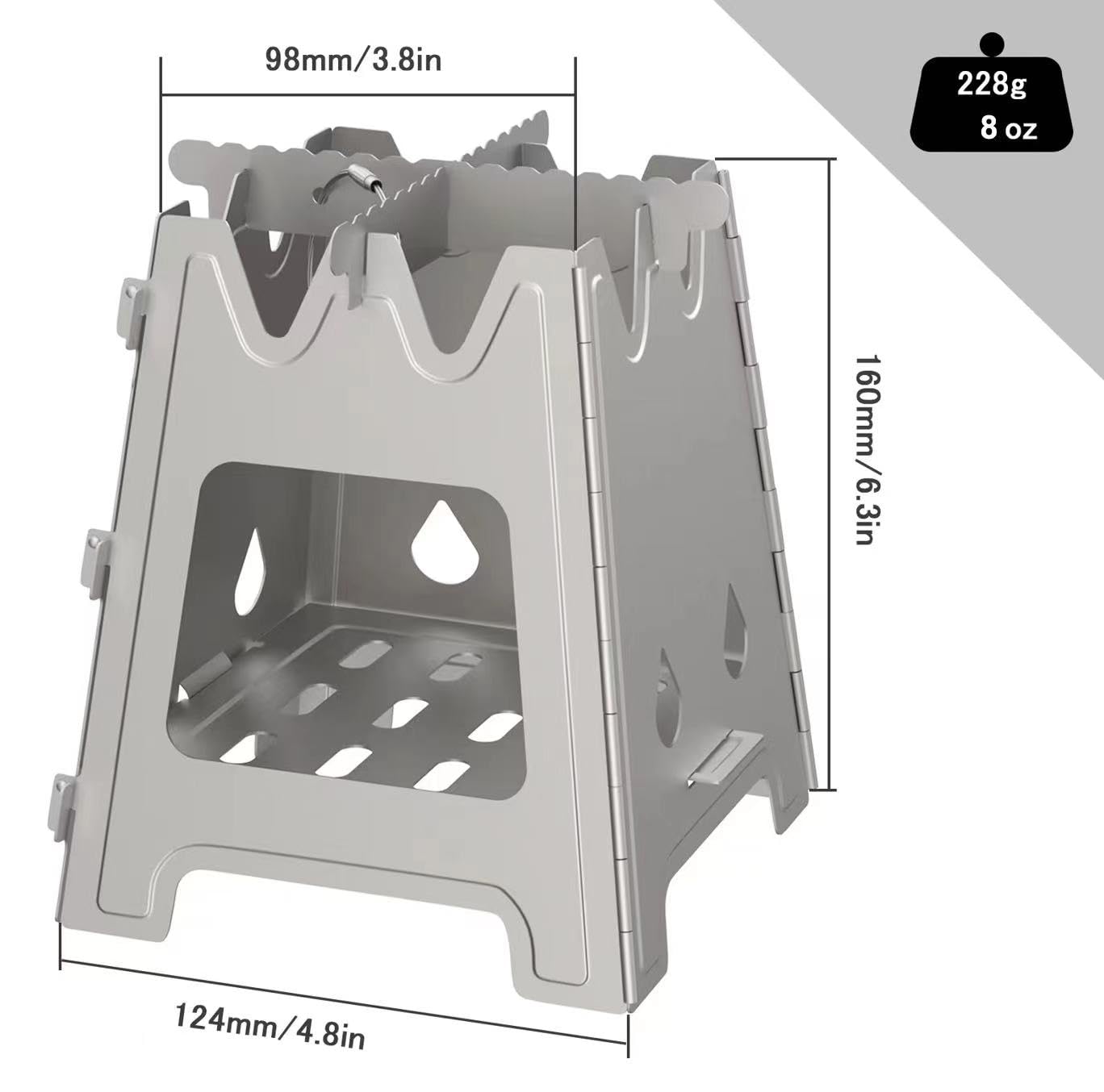 Titanium Wood Burning Stove, Open Fire Stove Ultra Lightweight Portable Backpacking Camping Stove With Cross Stand for Outdoor Hiking Traveling Picnic BBQ