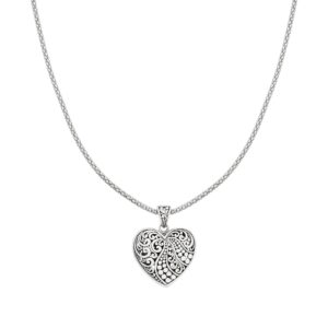 Ross-Simons Sterling Silver Bali-Style Heart Pendant Necklace. 18 inches