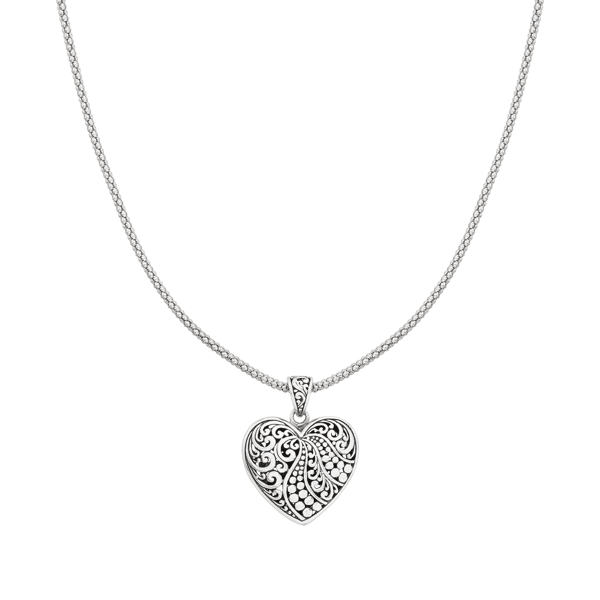 Ross-Simons Sterling Silver Bali-Style Heart Pendant Necklace. 18 inches