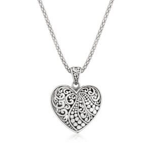 ross-simons sterling silver bali-style heart pendant necklace. 18 inches