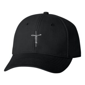 One Size Black Baseball Jesus Cross Script Christian Embroidered Dad Hat Structured Cap