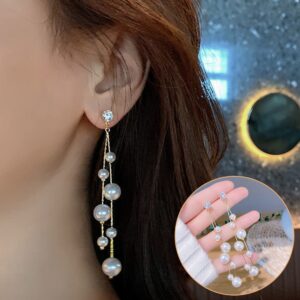 SAMOCO 9 Pairs Big Simulated Pearl Long Tassel Drop Earrings for Women Double Sided Front Back Pearl Earrings Cross Imitation Pearl Dangle Earrings