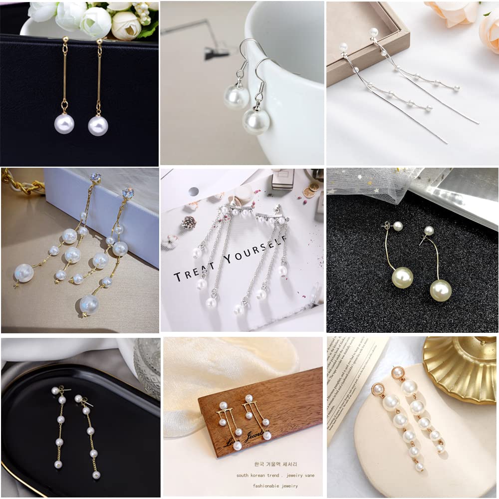 SAMOCO 9 Pairs Big Simulated Pearl Long Tassel Drop Earrings for Women Double Sided Front Back Pearl Earrings Cross Imitation Pearl Dangle Earrings