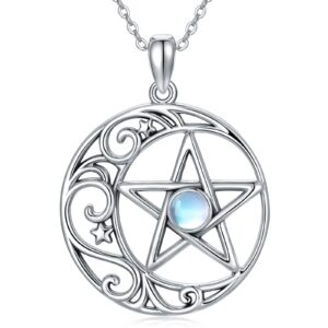 urone pentagram crescent moon necklace sterling silver pentacle moonstone pendant wicca jewelry for women