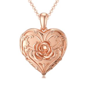 soulmeet rose gold plated silver rose locket necklace that holds 2 picture, i love you forever, 20" (locket only)