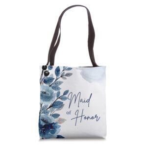 blue roses floral watercolor maid of honor tote bag