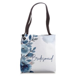 blue roses floral watercolor bridesmaid tote bag