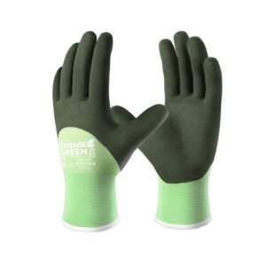 cooljob fleece lined winter work gloves, thermal warm freezer gloves, 100% recycled polyester base, cold weather gloves with non slip grip, thick windproof gloves, 1 pair, small, green