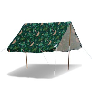 moku beach co upf 50+ portable beach canopy tent set - 3-step assembly, jungala print - includes bag, poles, stakes & hammer - ideal sun shade for beach, easy and convenient