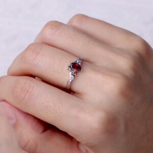 LUO S925 Sterling Silver 1.01 ct Garnet Ring Pear Shaped Unique Vampire Bat Ring Animal Promise Ring Statement Ring Gifts for Women US Size 8.5