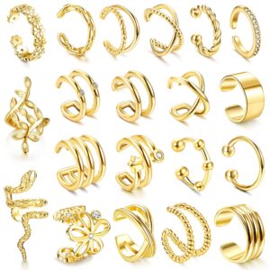 jerywe 20pcs single ear cuffs earrings for women non piercing ear cuff gold flower cz helix cartilage cuff earrings clip on wrap earrings for women