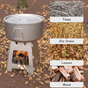 Titanium Wood Burning Stove, Open Fire Stove Ultra Lightweight Portable Backpacking Camping Stove With Cross Stand for Outdoor Hiking Traveling Picnic BBQ