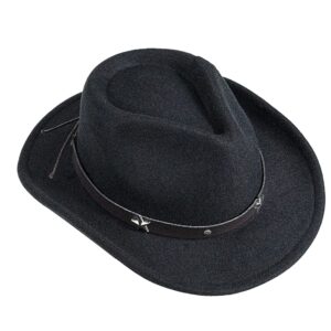 Western Cowboy Hat for Men Women Classic Fedora Hat with Buckle Belt Size:M-L (US, Alpha, Medium, Black)