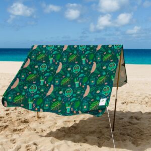 Moku Beach Co UPF 50+ Portable Beach Canopy Tent Set - 3-Step Assembly, Jungala Print - Includes Bag, Poles, Stakes & Hammer - Ideal Sun Shade for Beach, Easy and Convenient