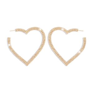 JWICOS Glitter Hoop Earrings Rhinestone Heart Drop Dangle Earrings for Women (Gold)