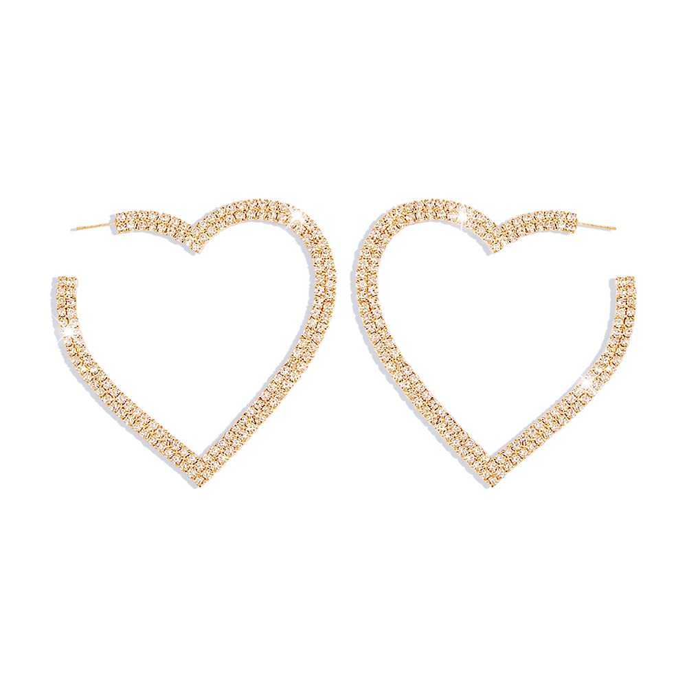 JWICOS Glitter Hoop Earrings Rhinestone Heart Drop Dangle Earrings for Women (Gold)