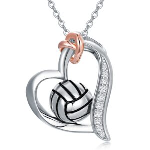 yafeini volleyball necklace sterling sliver heart charm pendant sports necklace jewelry for women