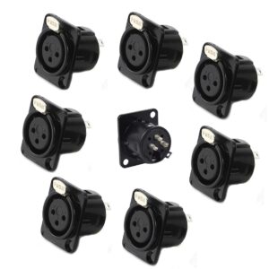 gdqlcnxb xlr female jack 3 pin panel mount jacks, xlr female socket audio speaker microphone connector 8pcs,black metal housing.