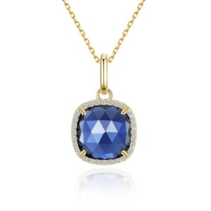 jupiter natural gemstone pendant necklace,14k gold/rhodium plated genuine gemstone square pendant necklace for ladies & girls, gold plated, sapphire