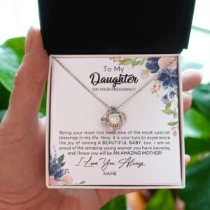 Yametee Personalized To My Daughter On Your Pregnany Necklace You Will Be Amazing Mother Mama New Mom First Time Mothers Day Jewelry Customized Gift Box Message Card Love Knot Necklace