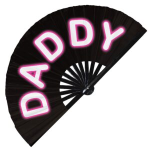 daddy glow hand fan foldable bamboo circuit rave hand fans papi slang fan outfit party gear gifts music festival rave accessories (pink)